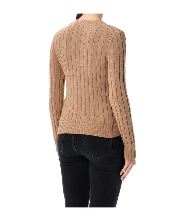 Polo Ralph Lauren Cable-knit Crewneck Jumper With Embroidered Logo - Brown