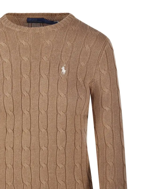 Polo Ralph Lauren Cable-knit Crewneck Jumper With Embroidered Logo - Brown