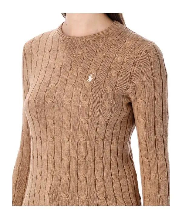 Polo Ralph Lauren Cable-knit Crewneck Jumper With Embroidered Logo - Brown