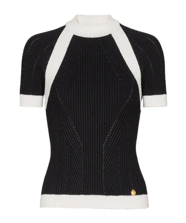 Balmain Short-sleeved Ribbed Knit Top