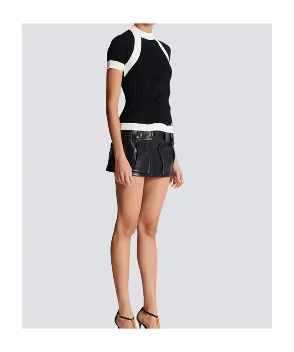 Balmain Short-sleeved Ribbed Knit Top