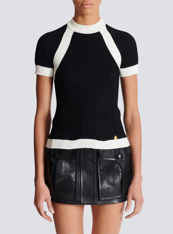 Balmain Short-sleeved Ribbed Knit Top