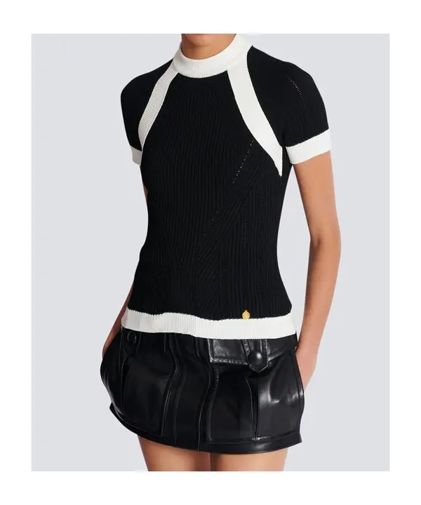 Balmain Short-sleeved Ribbed Knit Top