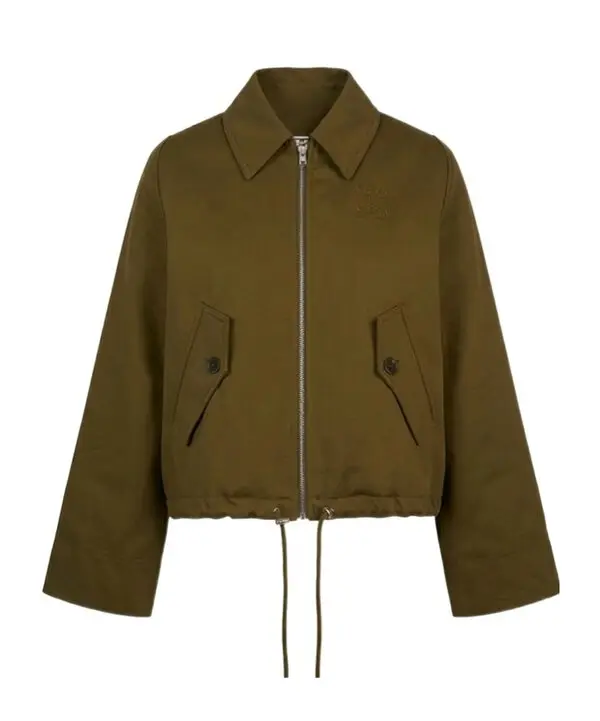 Closed Zip-up Jacket With Drawstring Hem - Brown