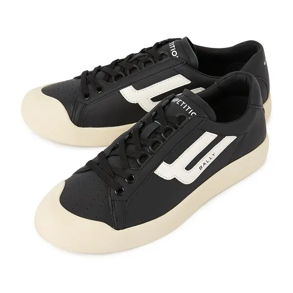 Bally Round Toe Lace Up Sneakers With Competition Detail - Black