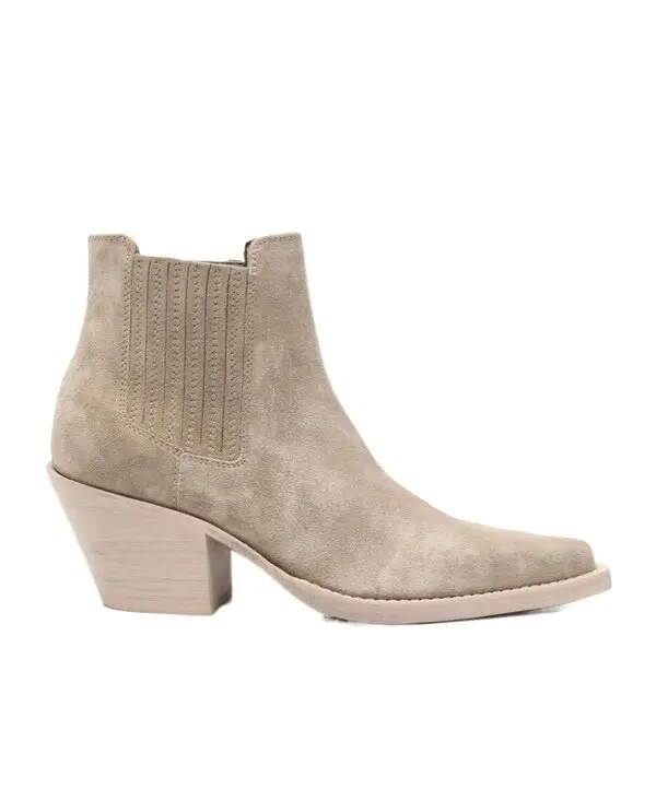 Paris Texas Pointed Toe Block Heel Boots - Nude