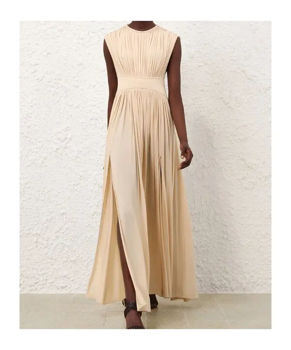 Zimmermann Pleated Sleeveless Midi Dress - Cream