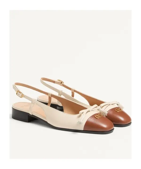 Valentino Garavani Bow Detailed Ballet Flats - Beige/tobacco