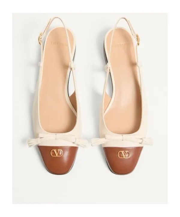 Valentino Garavani Bow Detailed Ballet Flats - Beige/tobacco