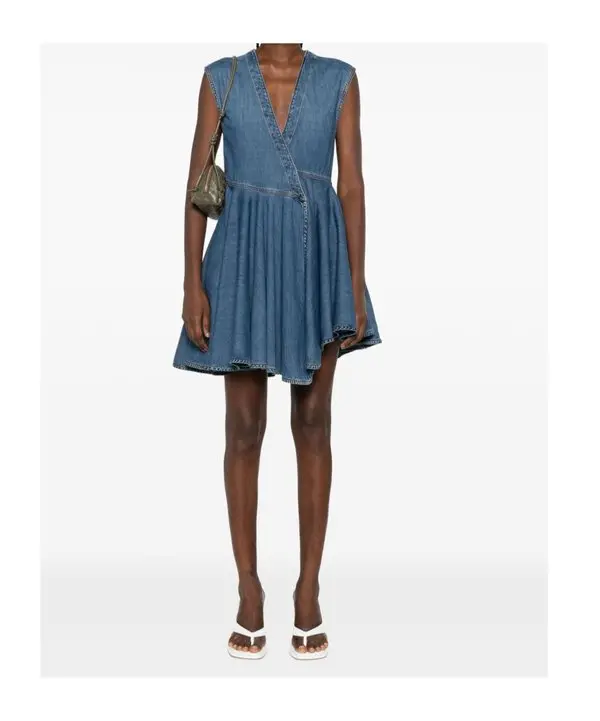 Alaïa Sleeveless V-neck Denim Dress - Blue
