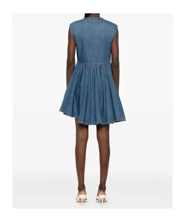 Alaïa Sleeveless V-neck Denim Dress - Blue