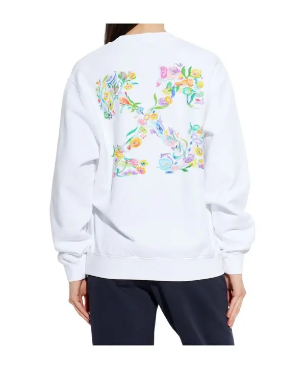 Off-White Crewneck Sweatshirt With Floral Arrow Graphic