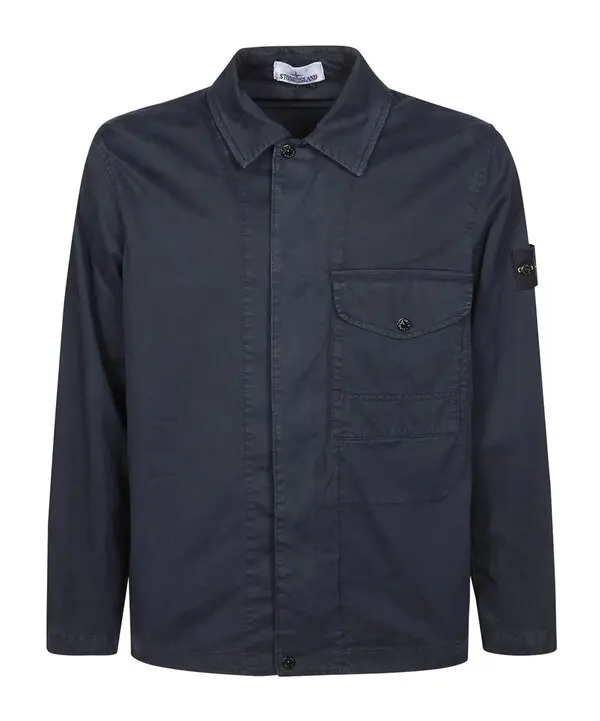 Stone Island Logo Patch Long Sleeved Shirt Jacket - Blue