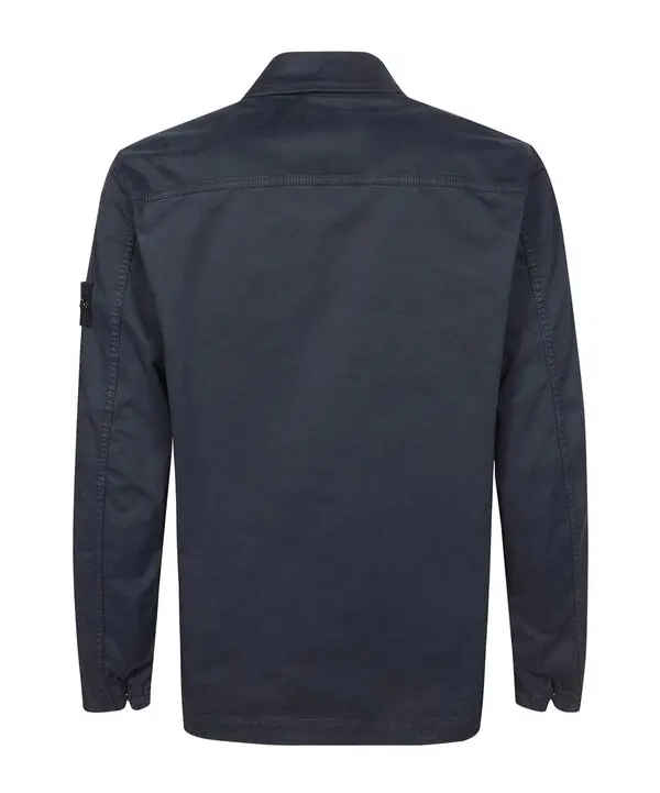 Stone Island Logo Patch Long Sleeved Shirt Jacket - Blue