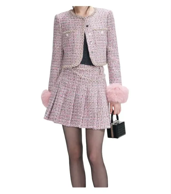 SELF-PORTRAIT Crystal-embellished Tweed Jacket - Pink