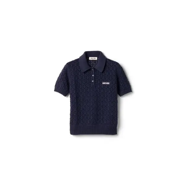 Miu Miu Open-work Knit Polo Shirt - Navy