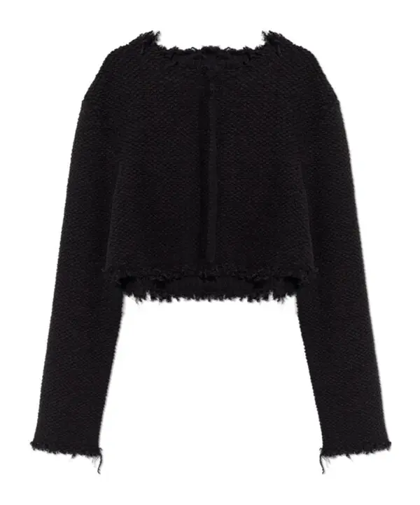 JIL SANDER Cropped Frayed Edge Cardigan - Black