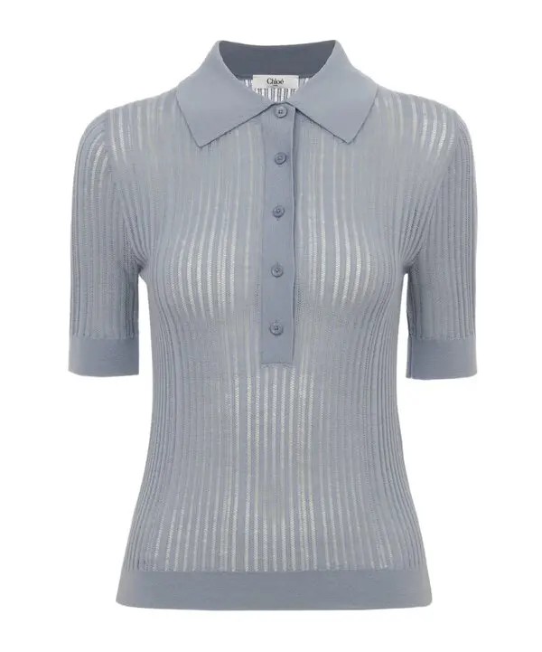 Chloé Fitted Knit Polo Shirt - Ice-blue