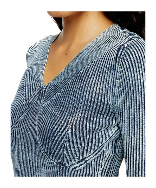 DIESEL® Ribbed V-neck Knit Top With Mylar Foil Coating