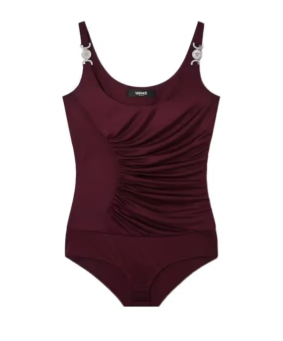 Versace Draped Sleeveless Bodysuit With Medusa '95 Hardware - Burgundy