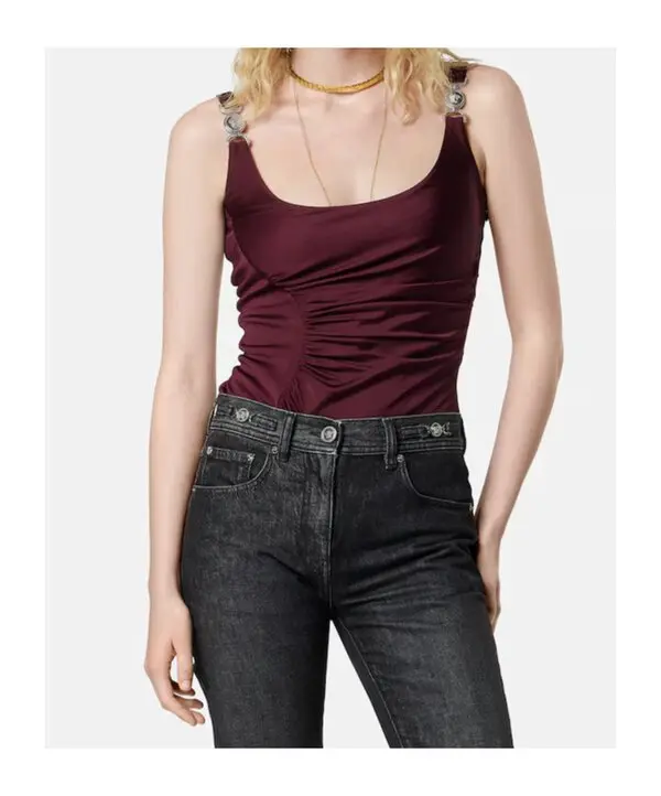 Versace Draped Sleeveless Bodysuit With Medusa '95 Hardware - Burgundy
