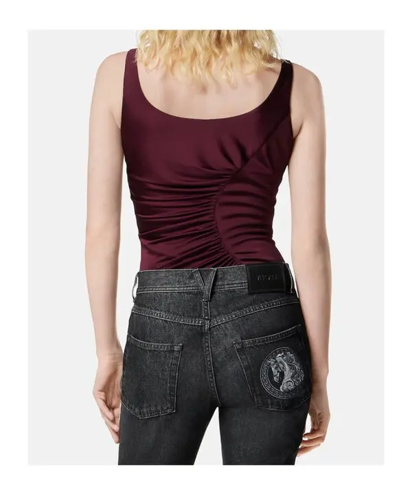 Versace Draped Sleeveless Bodysuit With Medusa '95 Hardware - Burgundy