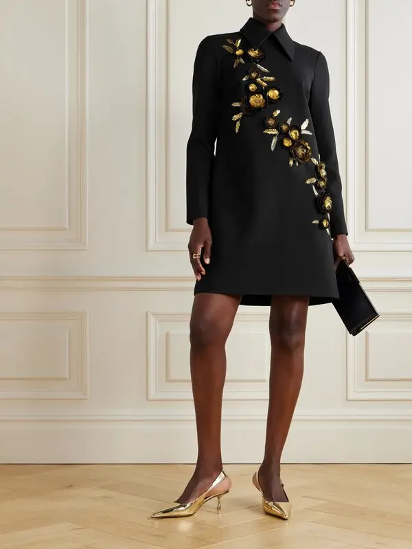 Carolina Herrera Embellished Wool Blend Mini Shirt Dress
