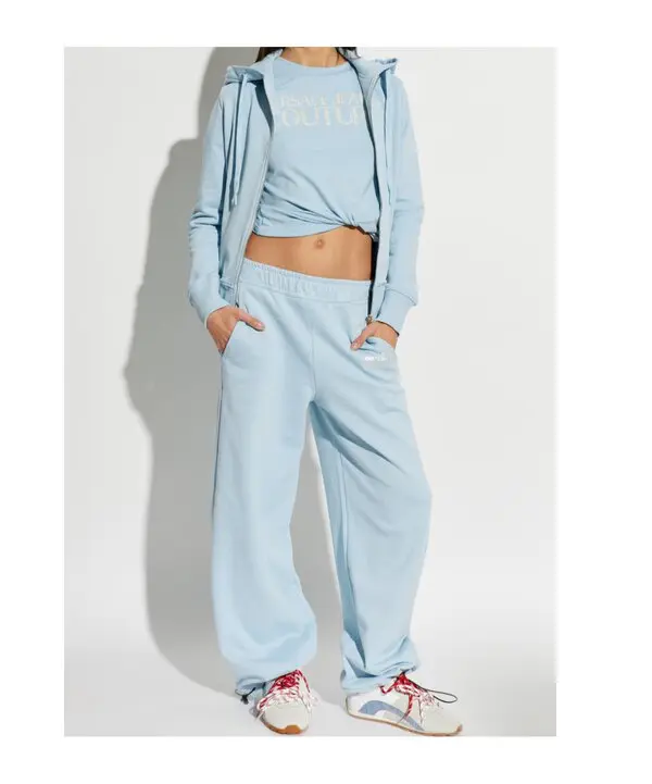 Versace Logo Wide-leg Track Pants - Light Blue