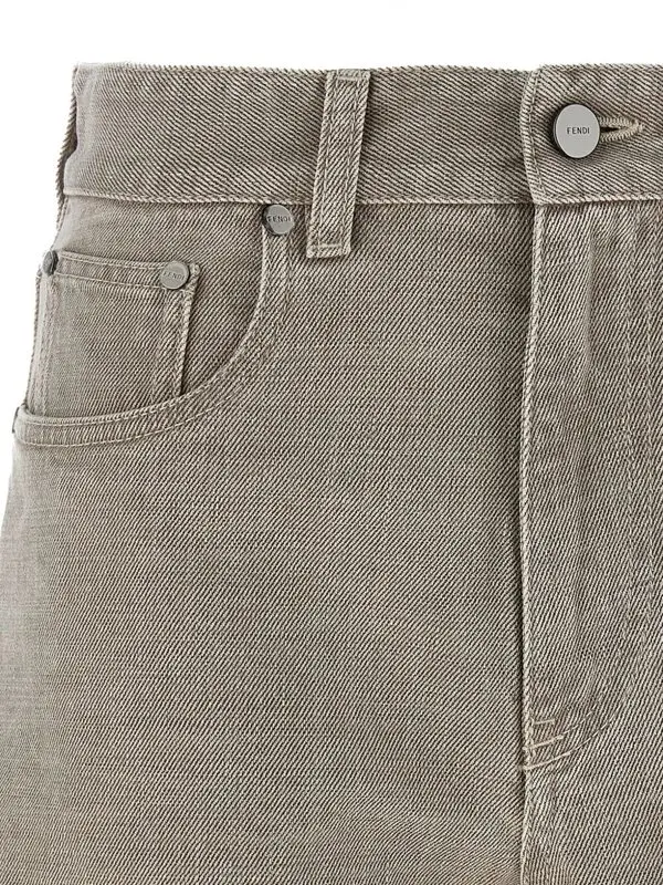 Fendi Logo Detailed Denim Shorts - Grey