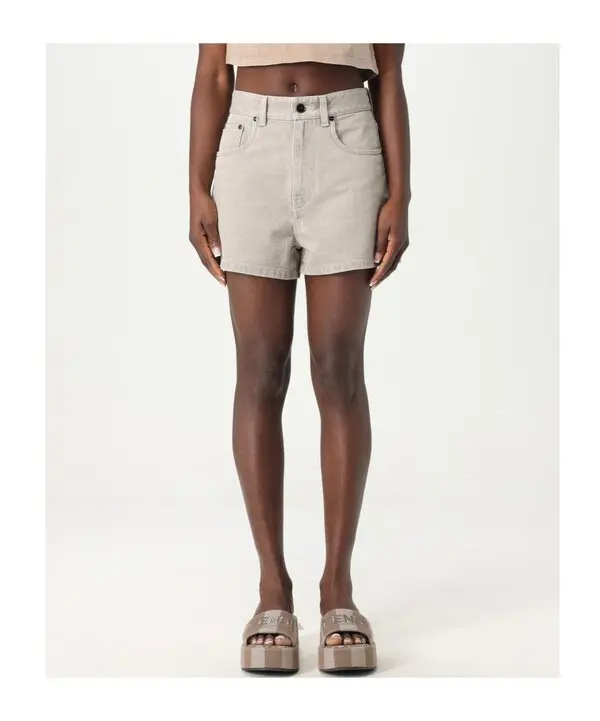 Fendi Logo Detailed Denim Shorts - Grey
