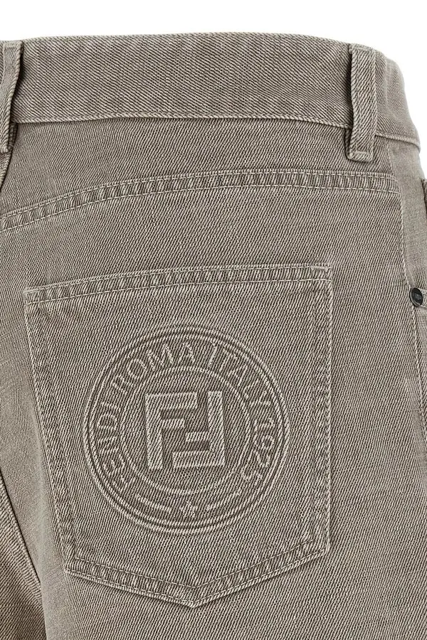 Fendi Logo Detailed Denim Shorts - Grey