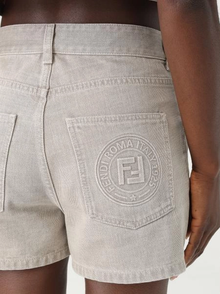 Fendi Logo Detailed Denim Shorts - Grey