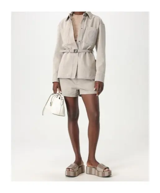 Fendi Logo Detailed Denim Shorts - Grey