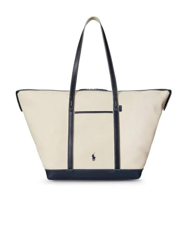 Polo Ralph Lauren Logo Embroidered Large Tote Bag - Nude