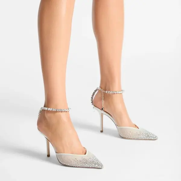 JIMMY CHOO Saeda 85 Crystal Embellished Pointed Toe Pumps