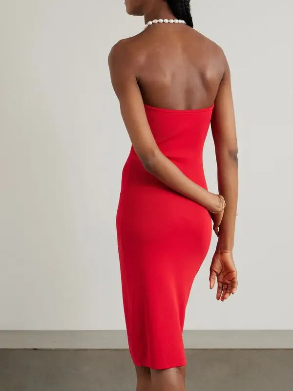 Staud Canna Strapless Ribbed Knit Midi Dress