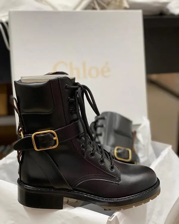 Chloé Logo Buckle Lace-up Boots