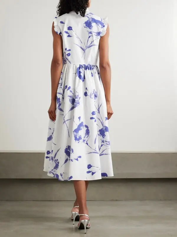 Erdem Printed Cotton Poplin Ruffled Dress - No