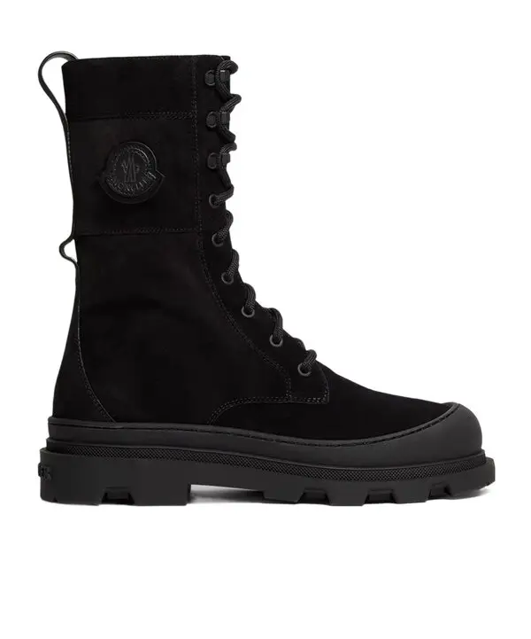 Moncler Vera High Suede Lace-up Combat Boots - Black