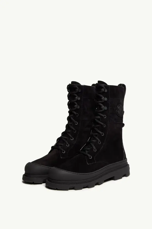 Moncler Vera High Suede Lace-up Combat Boots - Black