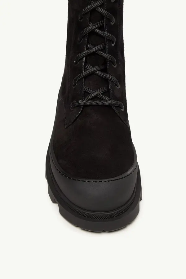 Moncler Vera High Suede Lace-up Combat Boots - Black