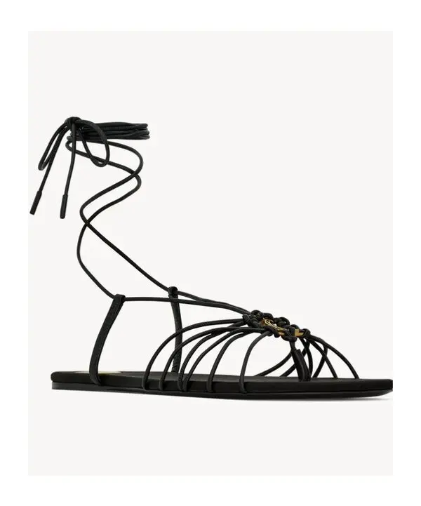 Saint Laurent Babylone Logo Plaque Lace-up Sandals - Black