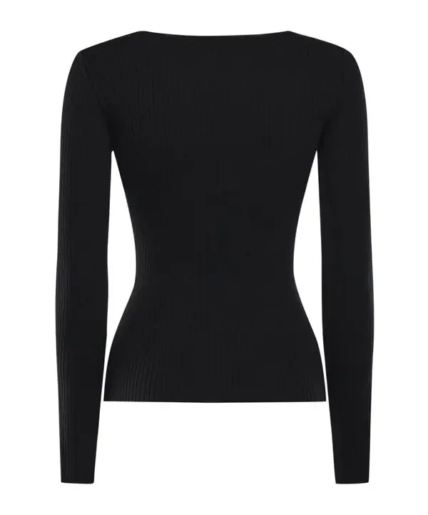 COURREGES Ribbed Knit Crew Neck Long Sleeve Top - Black