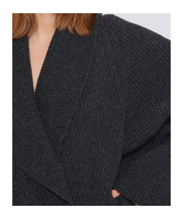 Balmain Batwing Open Neck Ribbed Knit Sweater - Grey