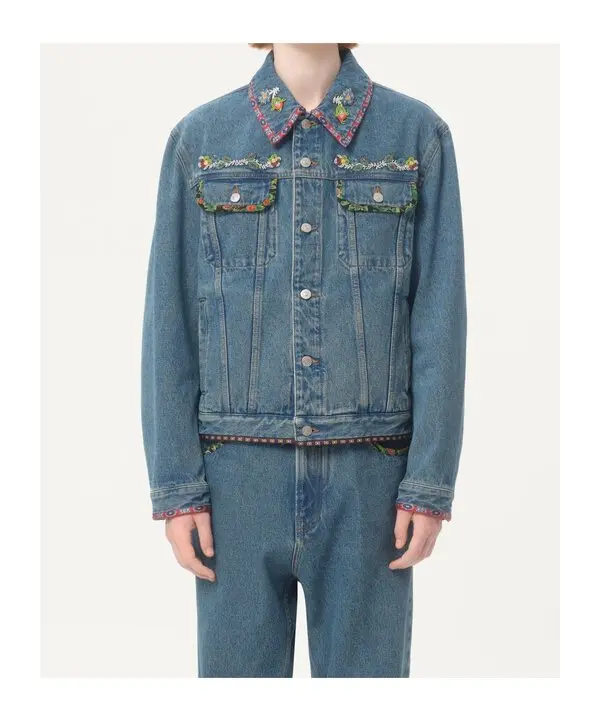 Valentino Garavani Embellished Floral Denim Jacket - Medium Blue