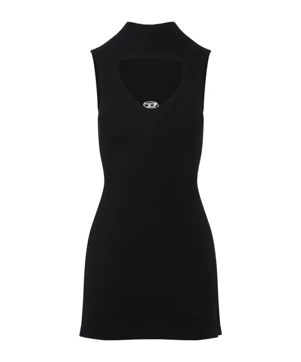 DIESEL® Ribbed Knit Keyhole Neck Mini Dress - Black