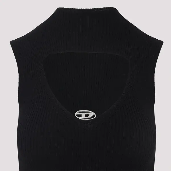 DIESEL® Ribbed Knit Keyhole Neck Mini Dress - Black
