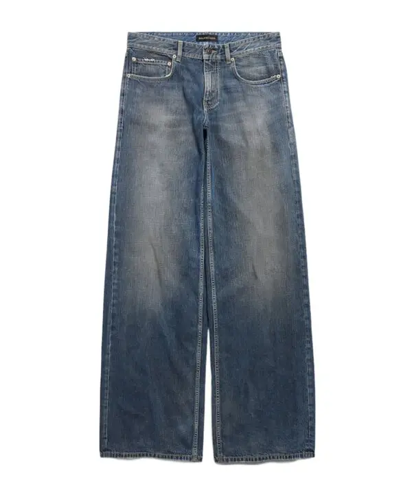 Balenciaga Destroyed Wide-leg Baggy Jeans - Blue