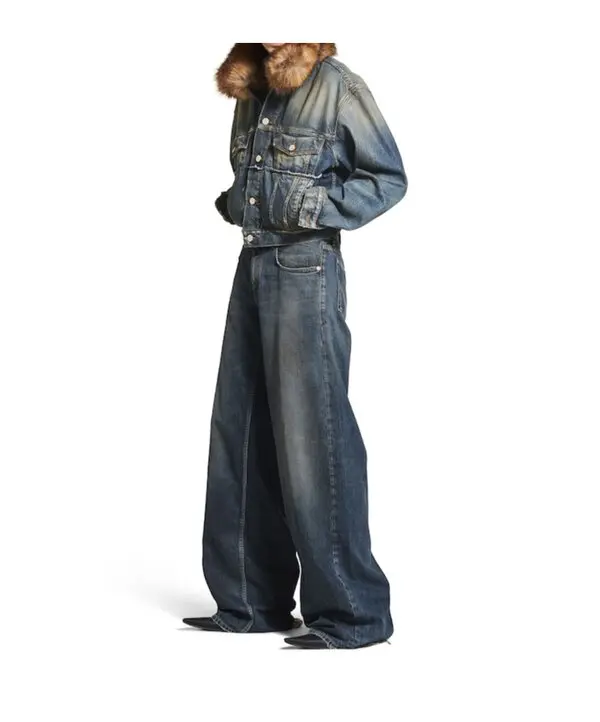 Balenciaga Destroyed Wide-leg Baggy Jeans - Blue
