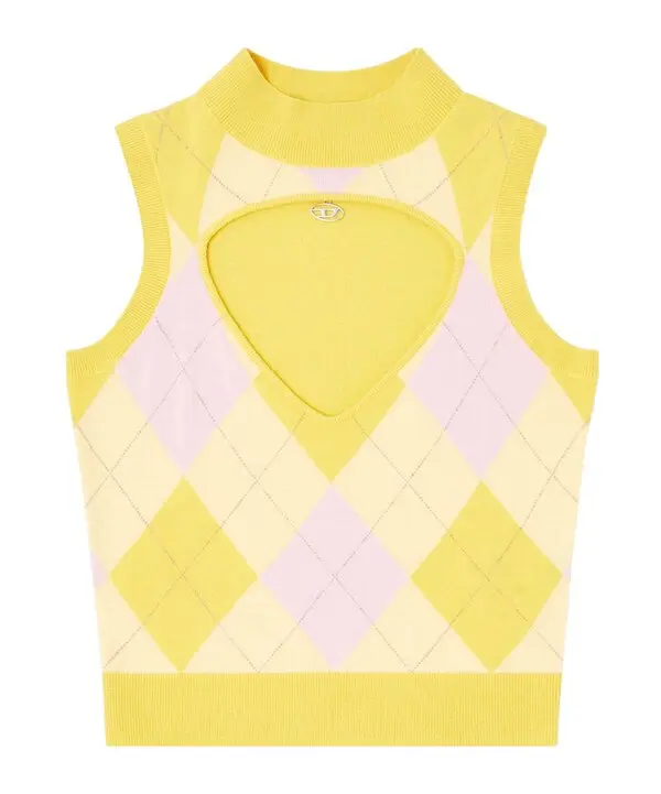 DIESEL® M-romko-sl" Cutout Argyle Wool Vest - Yellow